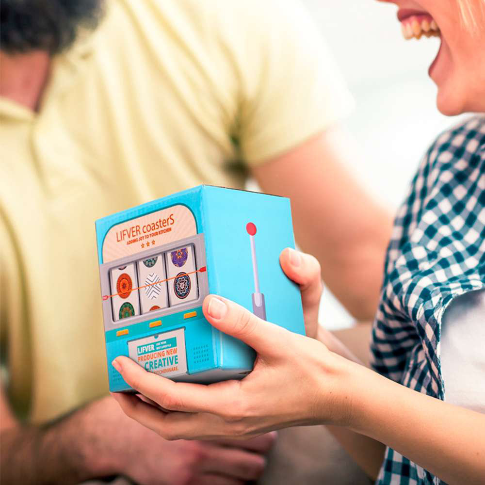 LIFVER 4" Text Ceramic Coaster Set with Cork Base - 8 Pieces | Wayfair